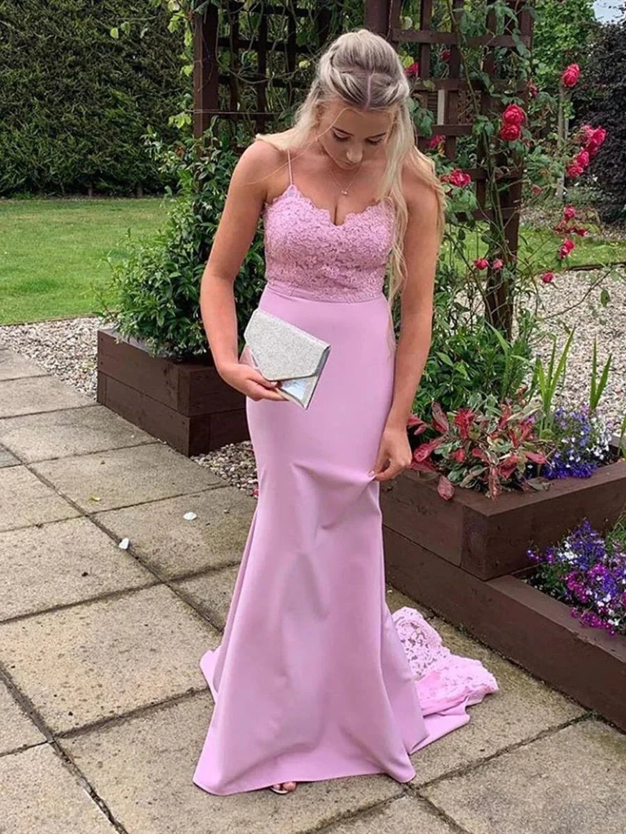Long Mermaid Sweetheart Satin Lace Graduation Formal Prom Dresses ...