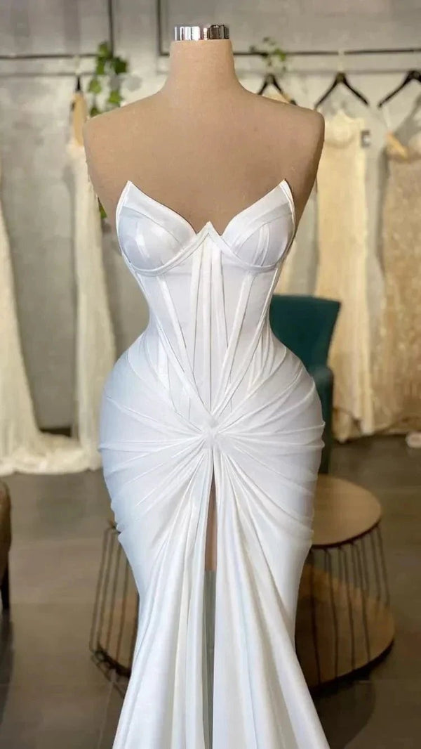 Sweetheart White Satin Wedding Dress,Chic Bridal Dress Y1778 – ZAPDRESS